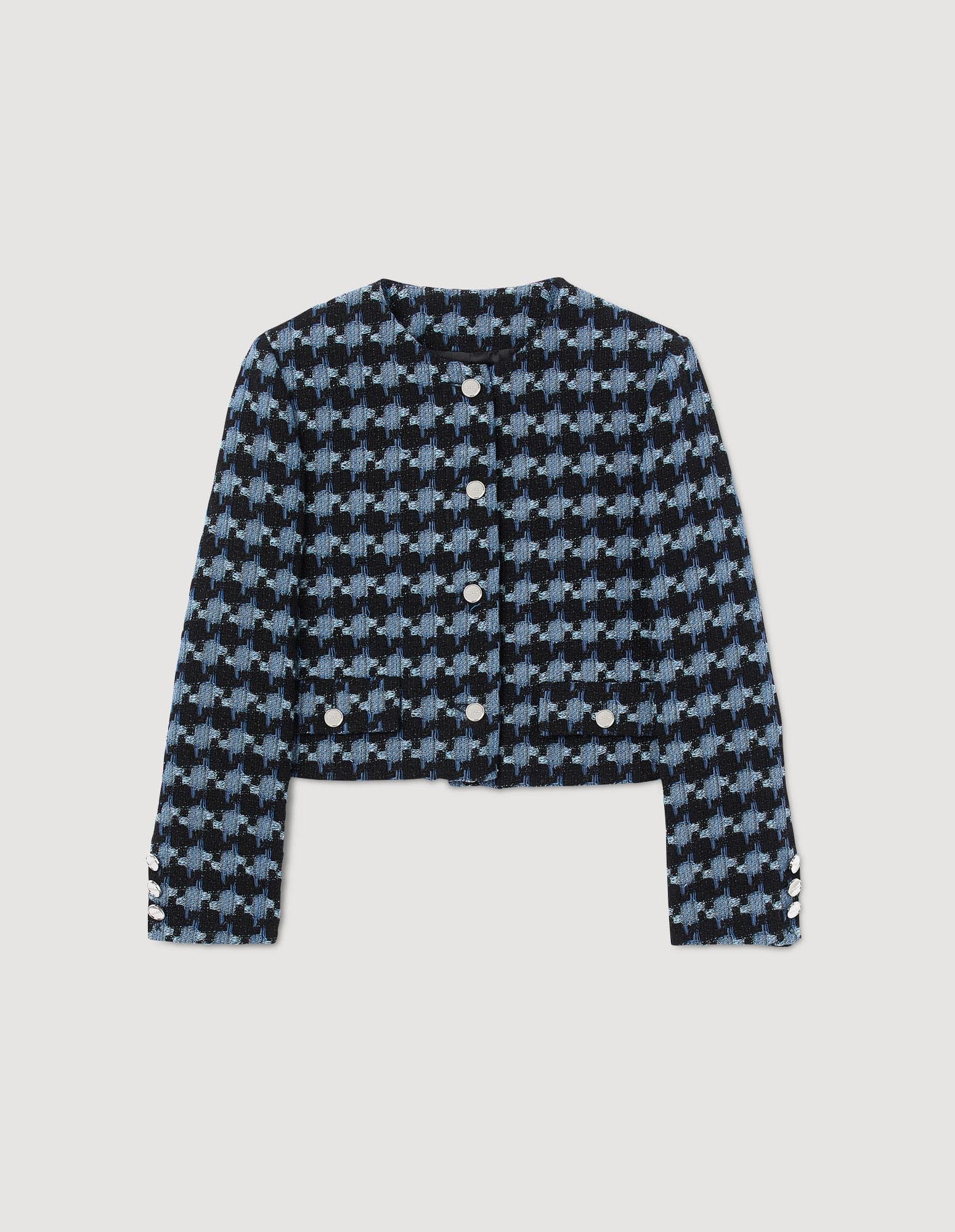 SANDRO Cropped Houndstooth Tweed Jacket | Endource