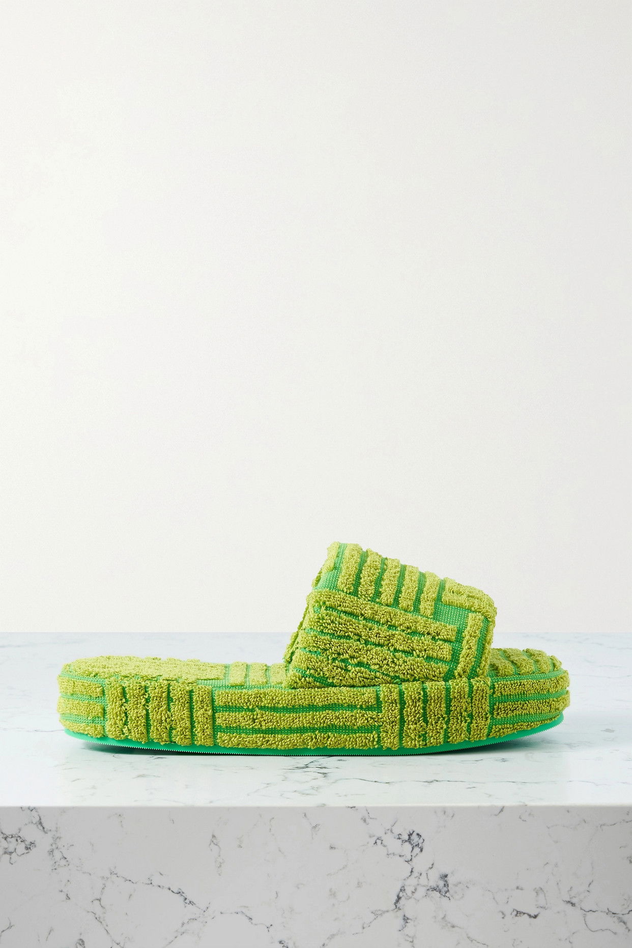BOTTEGA VENETA Terry Slides in Green | endource