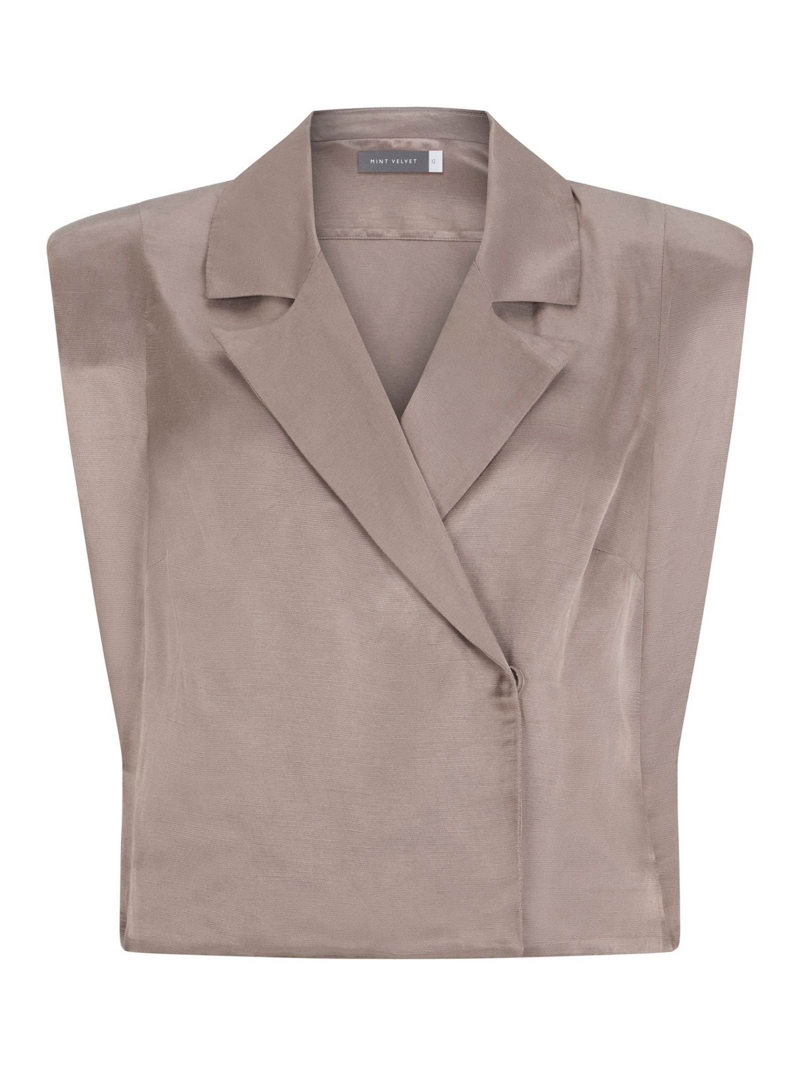 MINT VELVET Linen Blend Blazer Style Wrap Top in Taupe | endource