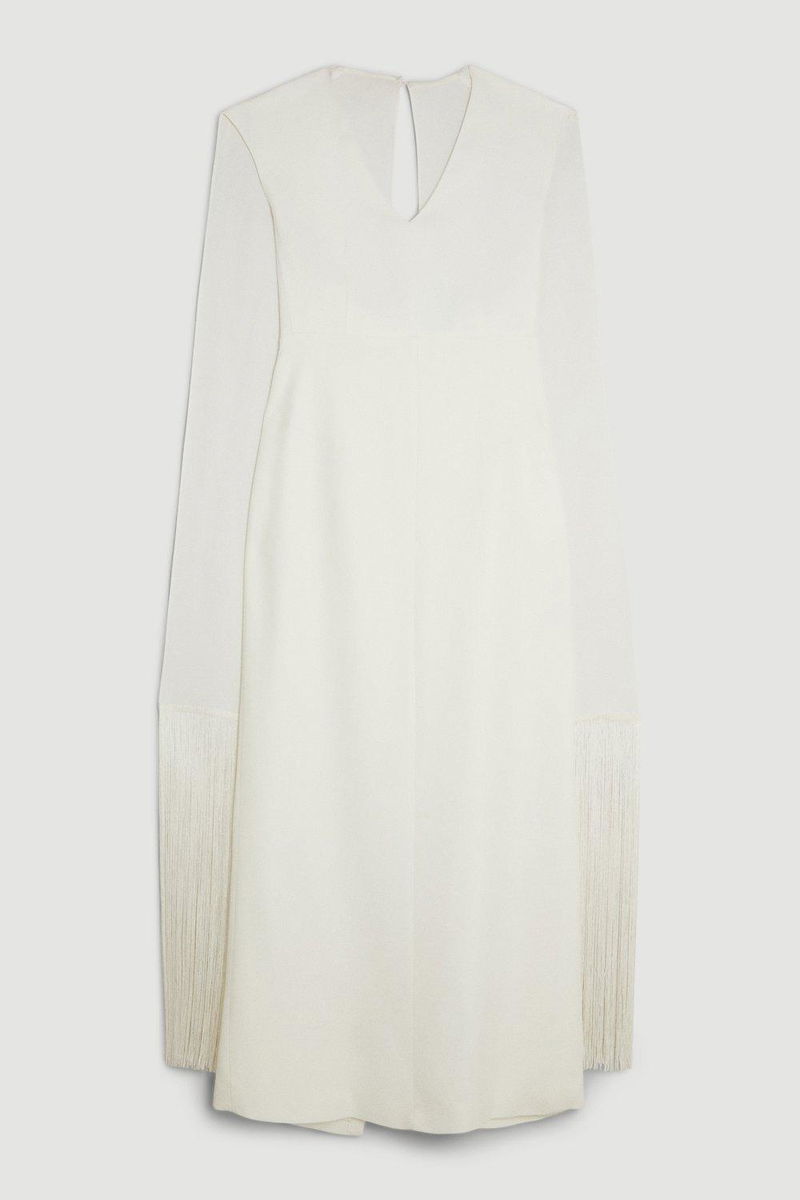 Karen Millen Fringe Cape Woven Maxi Dress In Ivory Endource