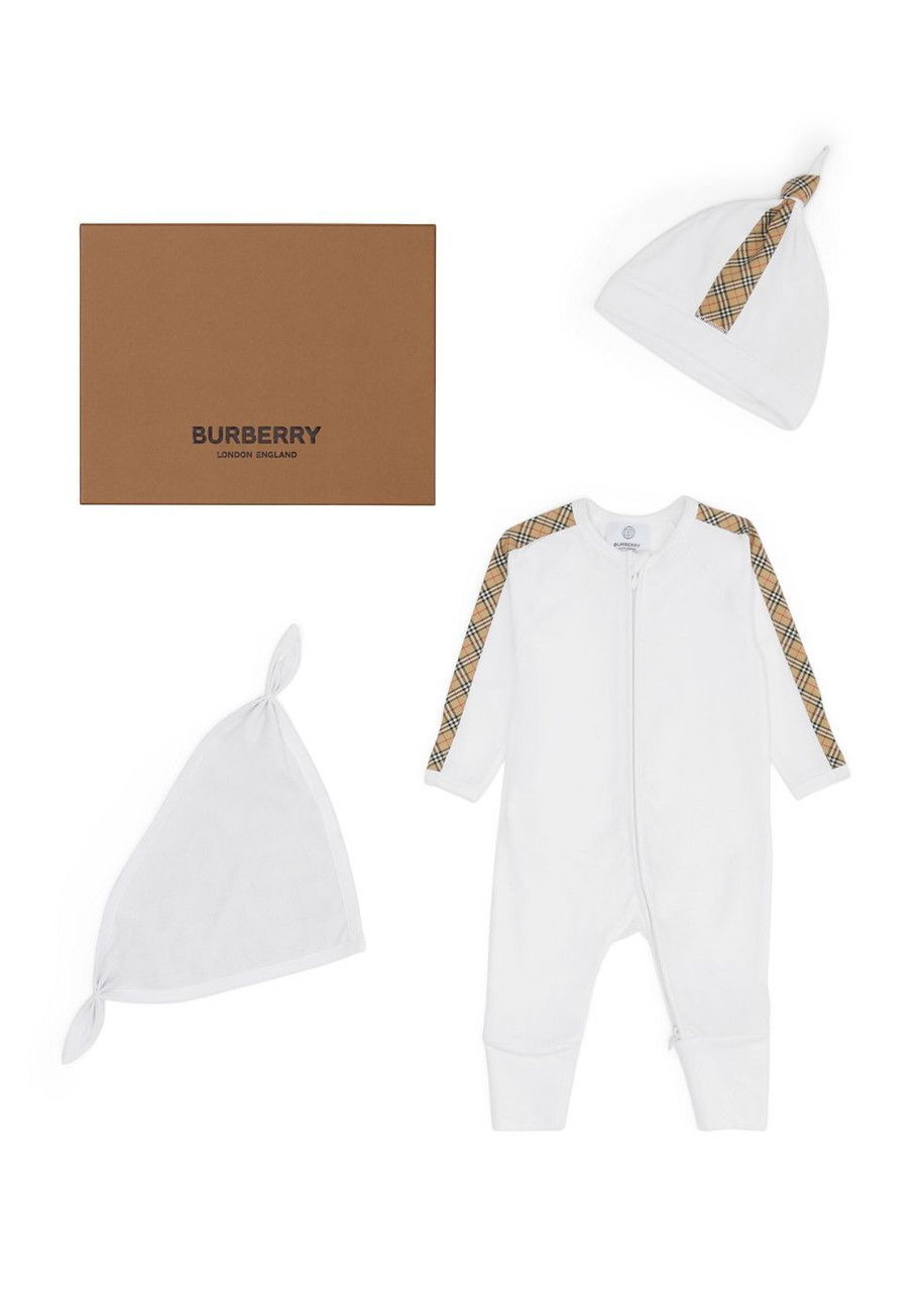 BURBERRY Check Trim Cotton Three-Piece Baby Gift Set | Endource