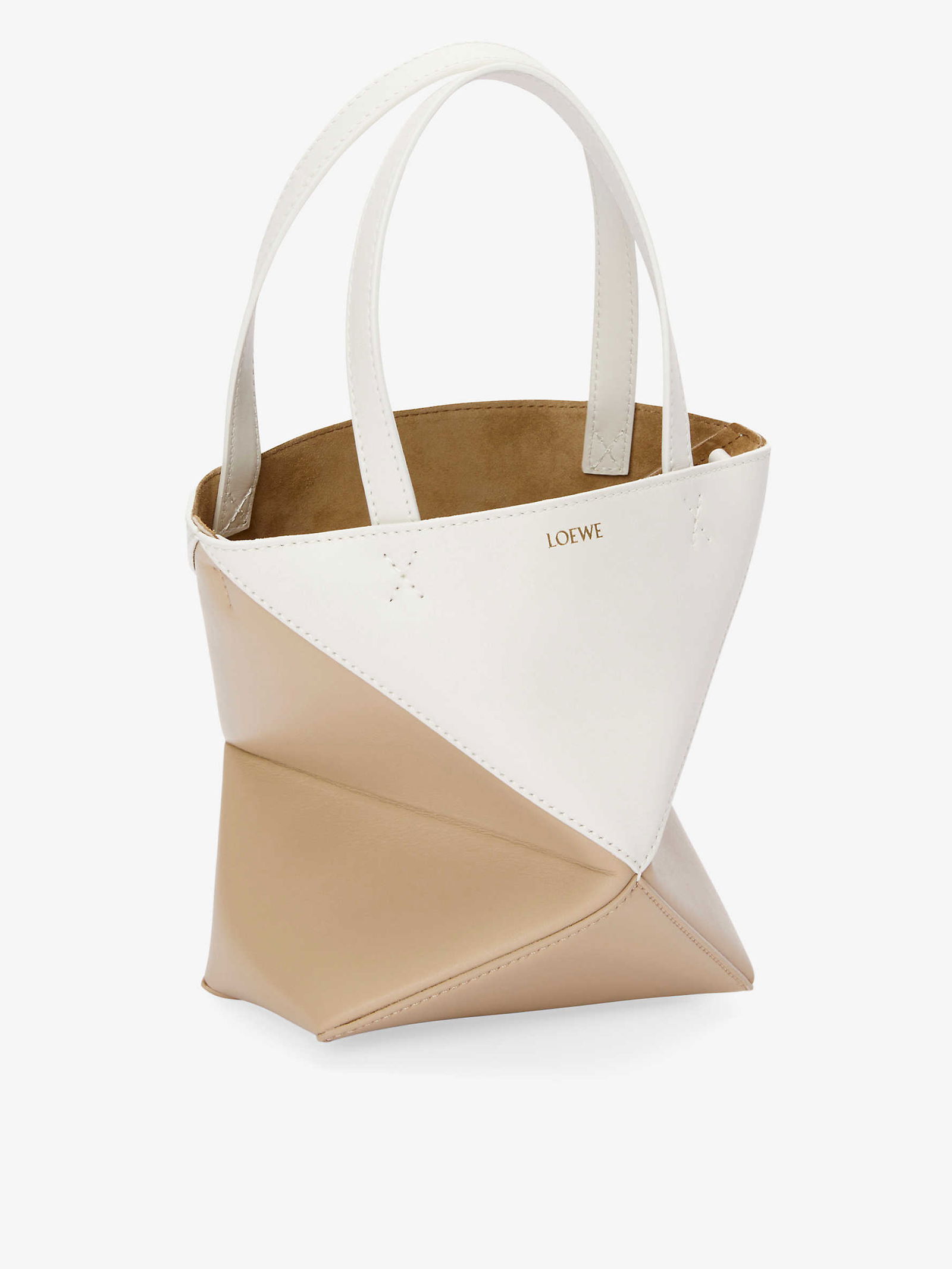 LOEWE Puzzle Fold Mini Leather Tote Bag in WHITE/PAP CRAFT | Endource