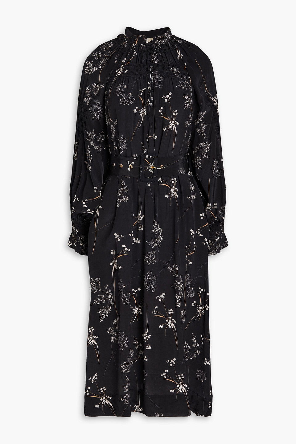 BYTIMO Floral-Print Satin Midi Dress in Black | endource