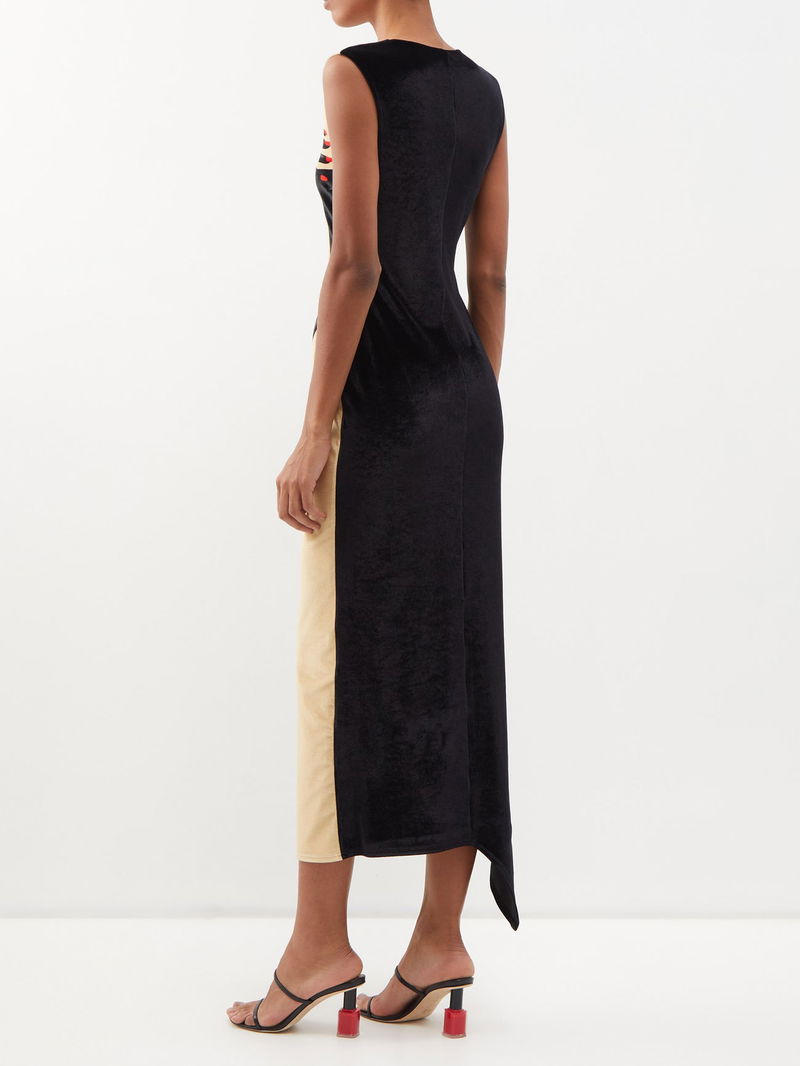 LOEWE Hand-Print Velvet Midi Dress in Beige | endource