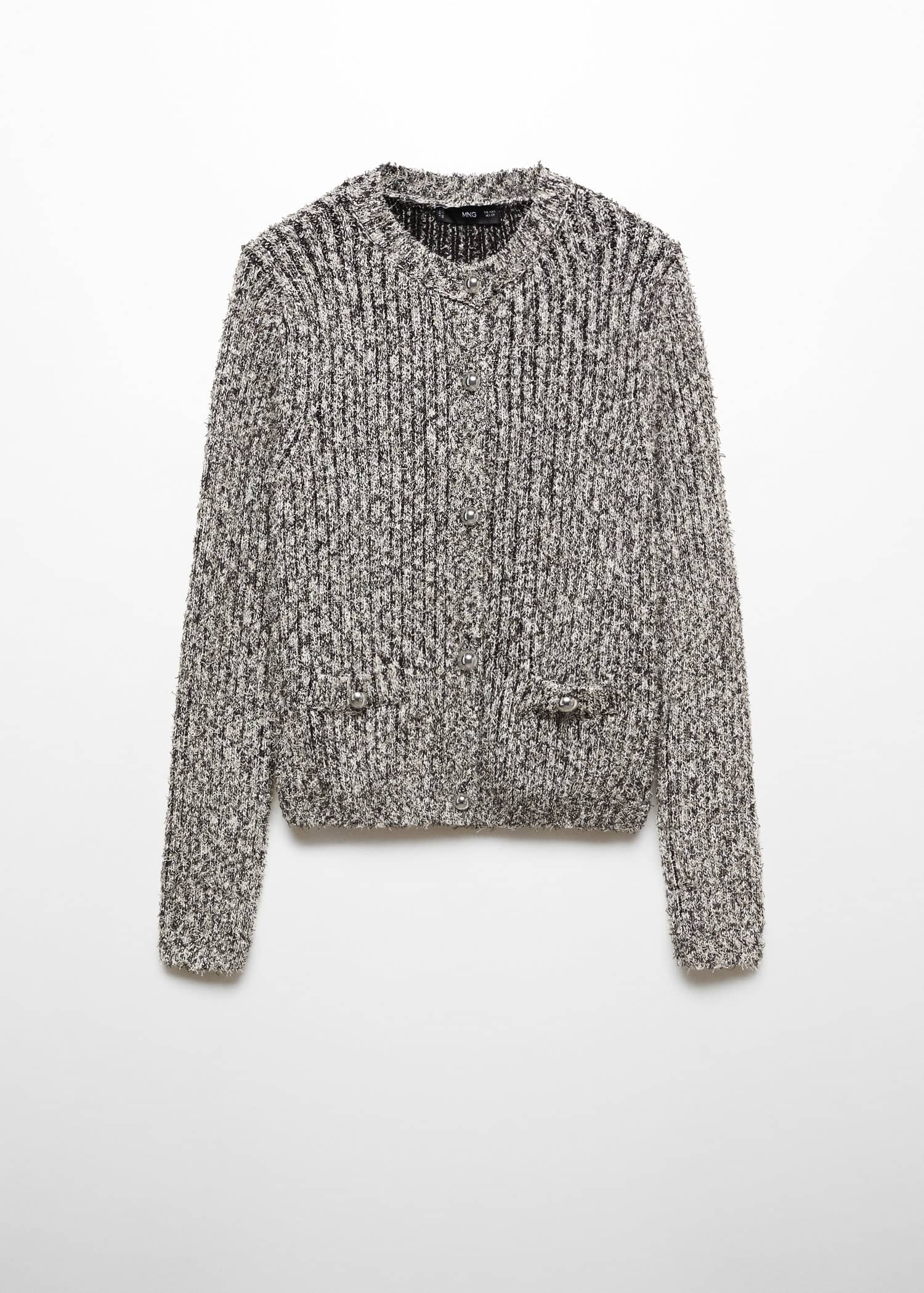 MANGO Textured Ribbed Knit Cardigan in Black | endource