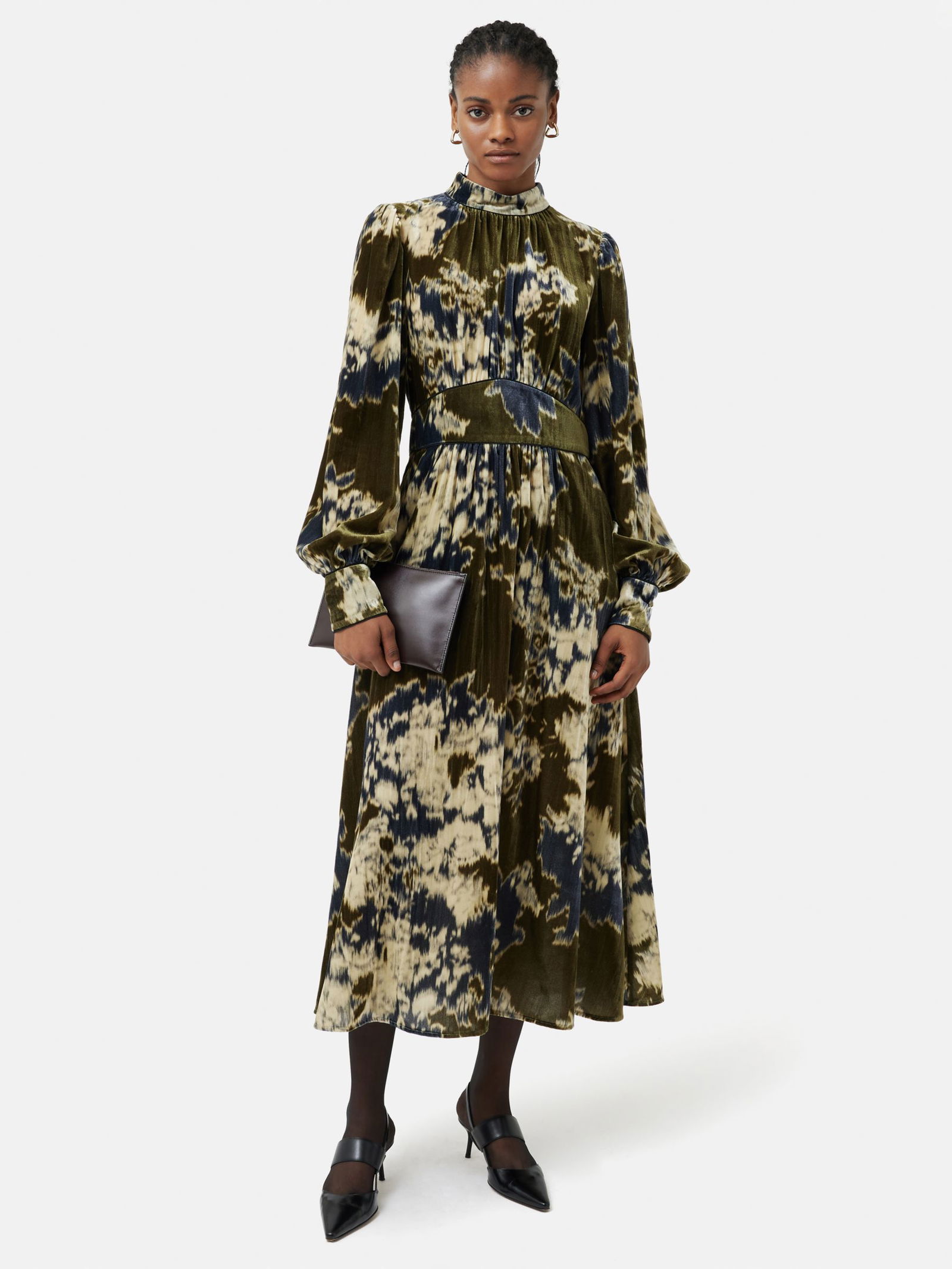 JIGSAW Glitched Ikat Velvet Midi Dress | endource