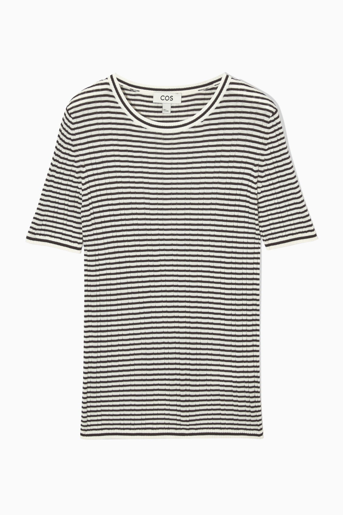COS Ribbed-Knit Silk T-Shirt in DARK BROWN / CREAM / STRIPED | endource