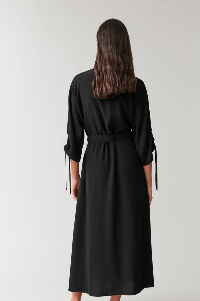 COS Drawstring Dress With Tie Details in black | Endource