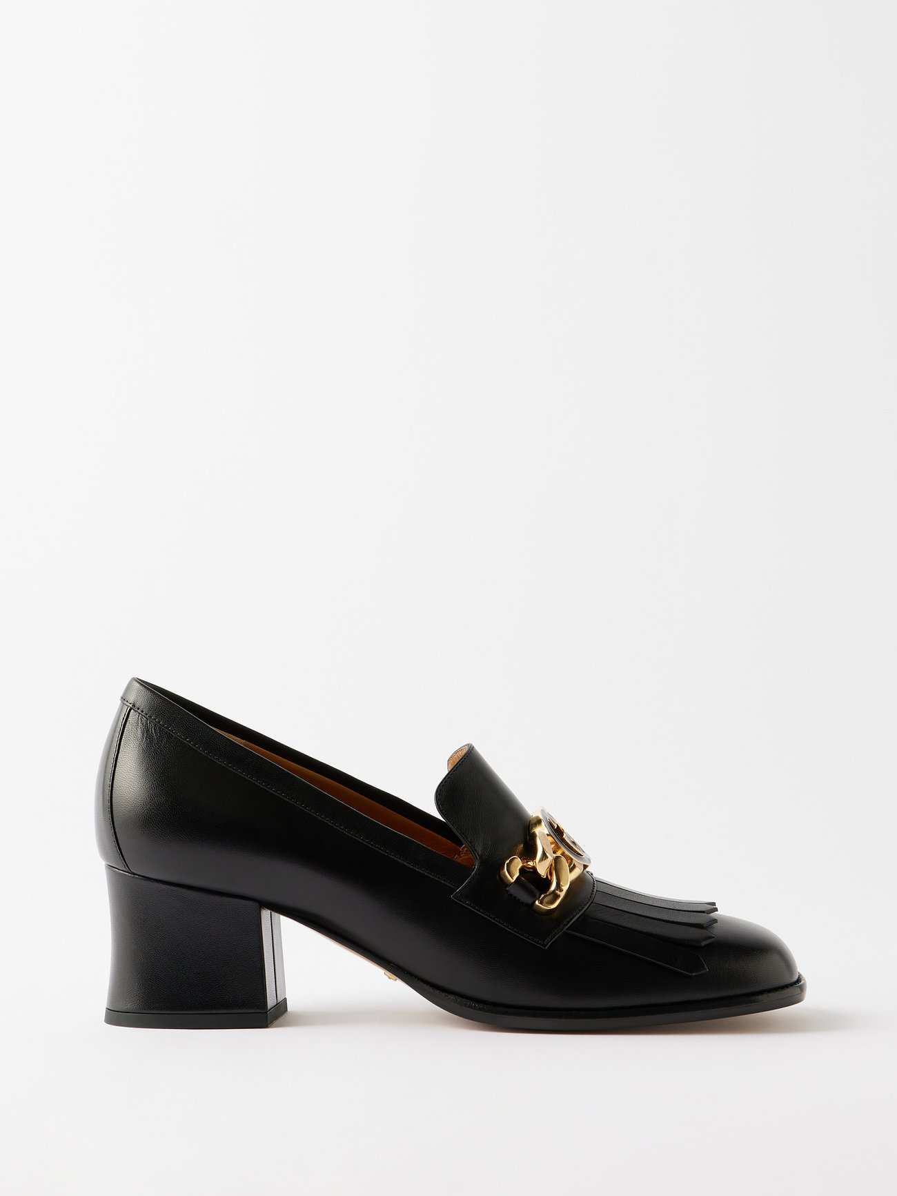 GUCCI Interlocking-G Chain 55 Leather Loafers in Black | endource