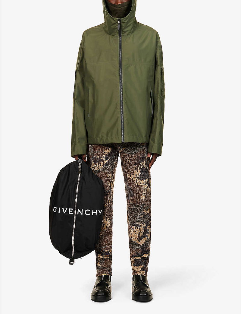 GIVENCHY Funnel-Neck Balaclava-Lined Boxy-Fit Shell Jacket in 305KHAKI | endource