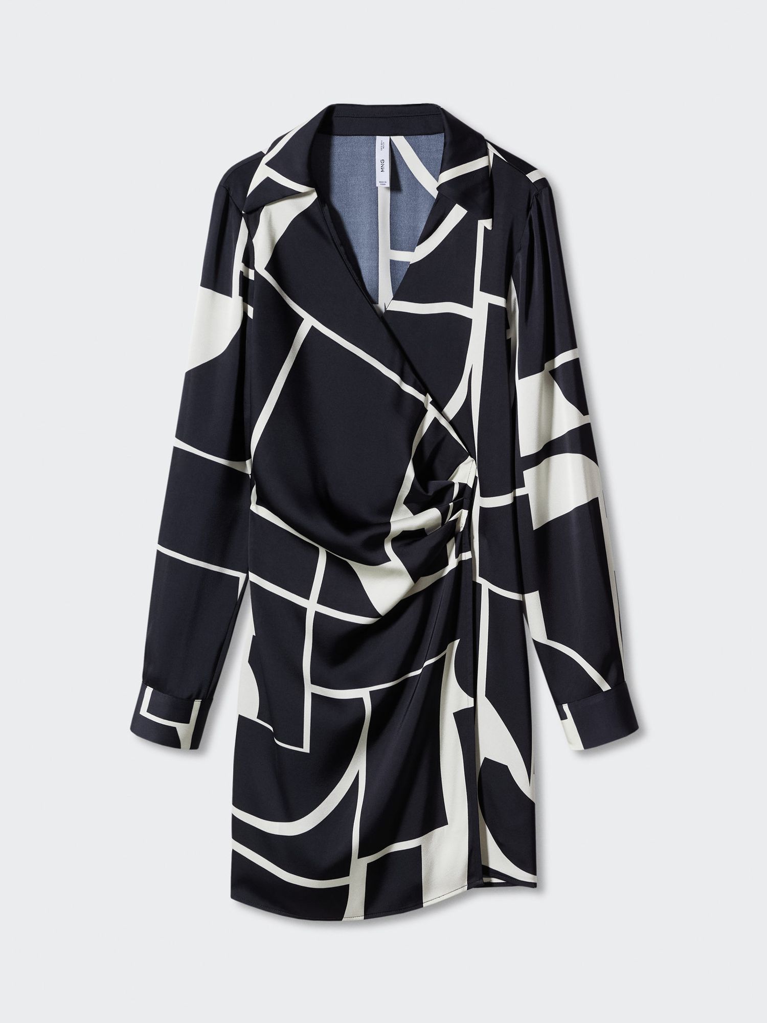 MANGO Zelda Geometric Print Satin Mini Dress in Black | endource