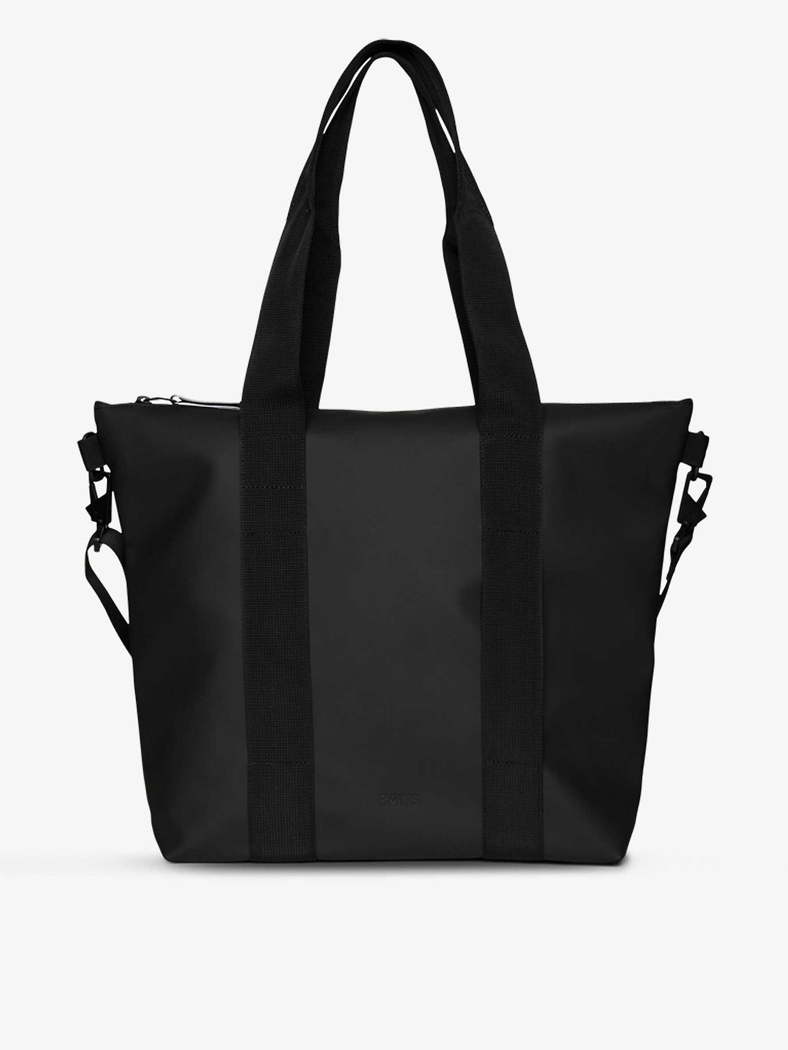 RAINS Brand-Tab Coated-Shell Tote Bag in 01 BLACK | endource