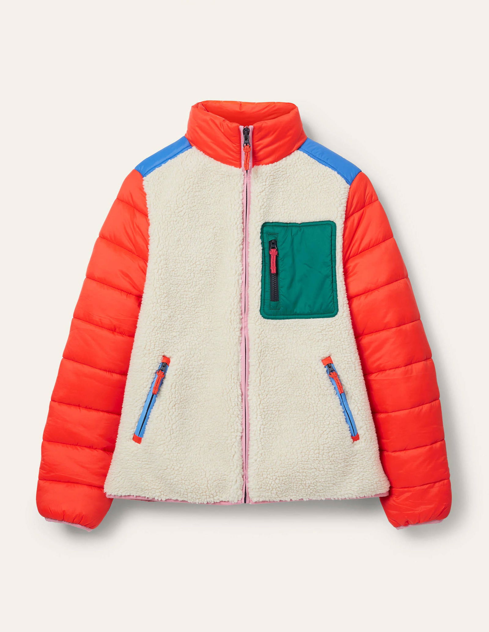 BODEN Borg & Nylon Mix Jacket in Rope/Firecracker | endource