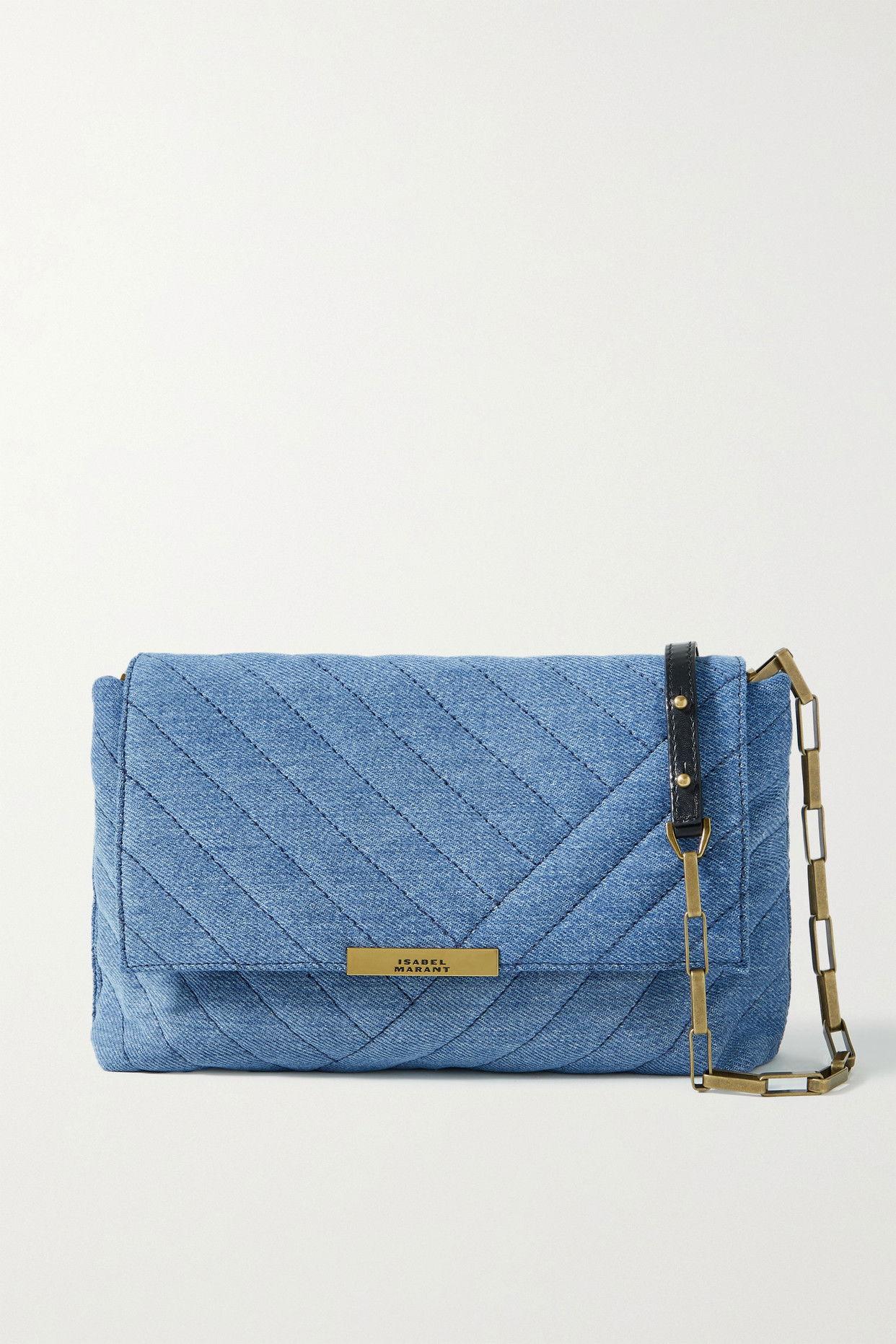ISABEL MARANT Merine Leather-Trimmed Quilted Denim Shoulder Bag in Blue ...
