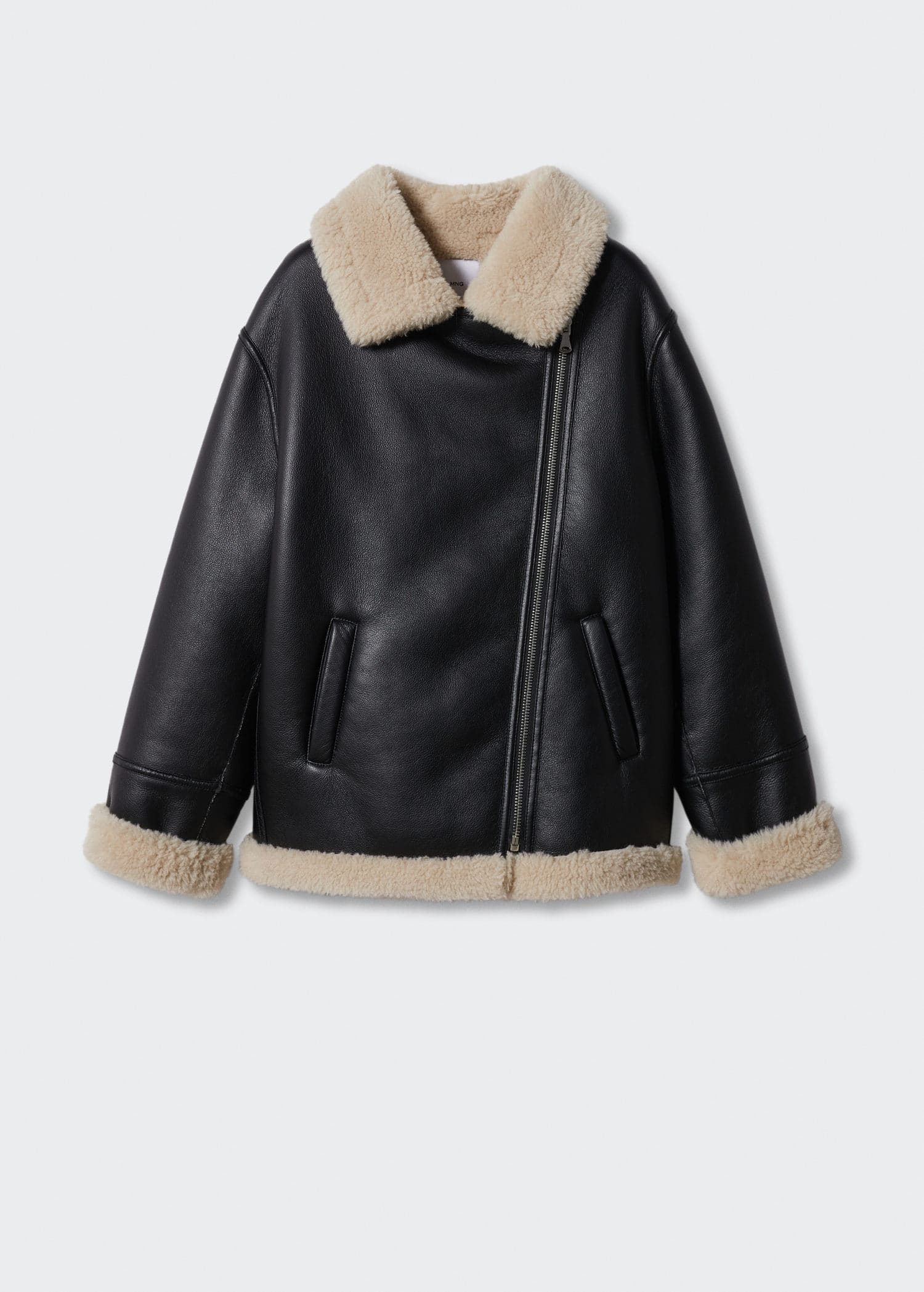 MANGO Faux Shearling-Lined Jacket in Black | Endource