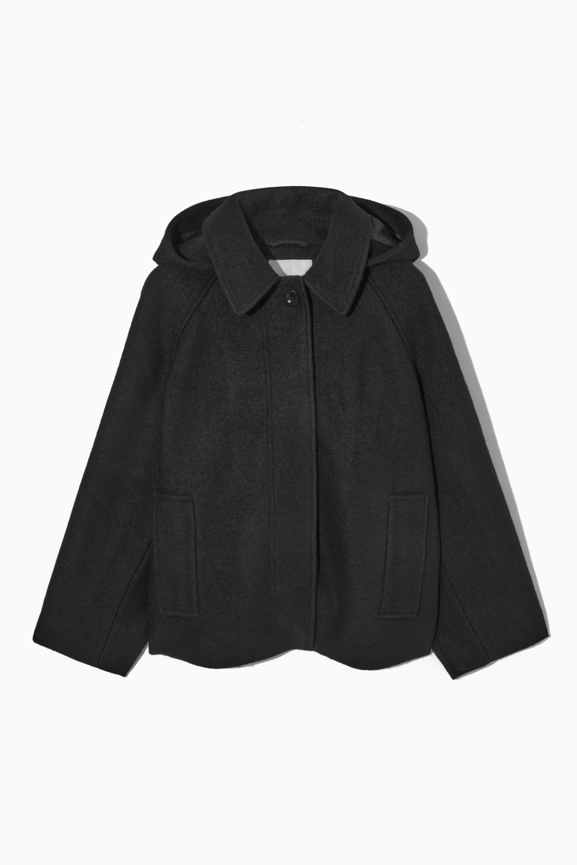 COS Hooded Boiled-Wool Coat in BLACK | endource