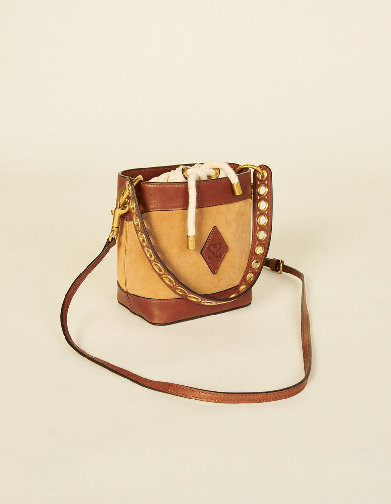 SANDRO Leather Bucket Bag in Camel | Endource