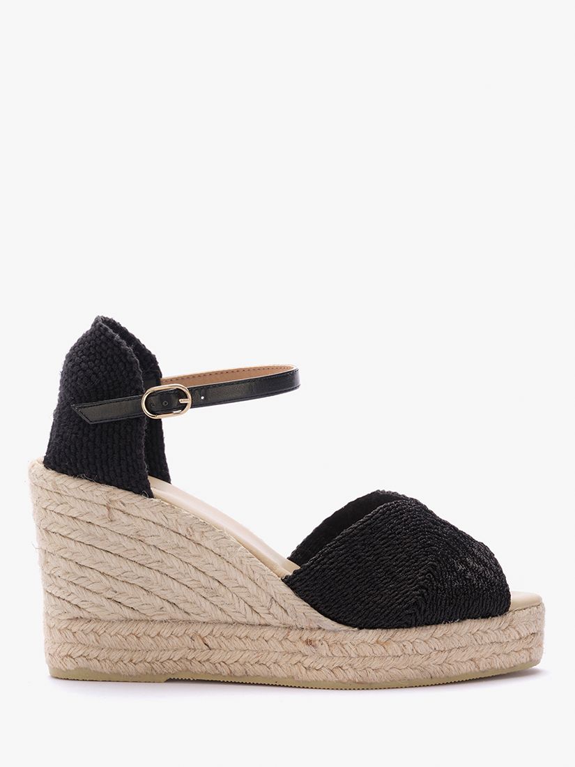 Mint Velvet Gia Rope Wedge Heel Sandals in Black | Endource