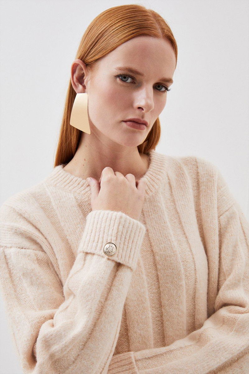 KAREN MILLEN Wool Blend Cosy Flat Rib Knit Jumper in Ivory | endource