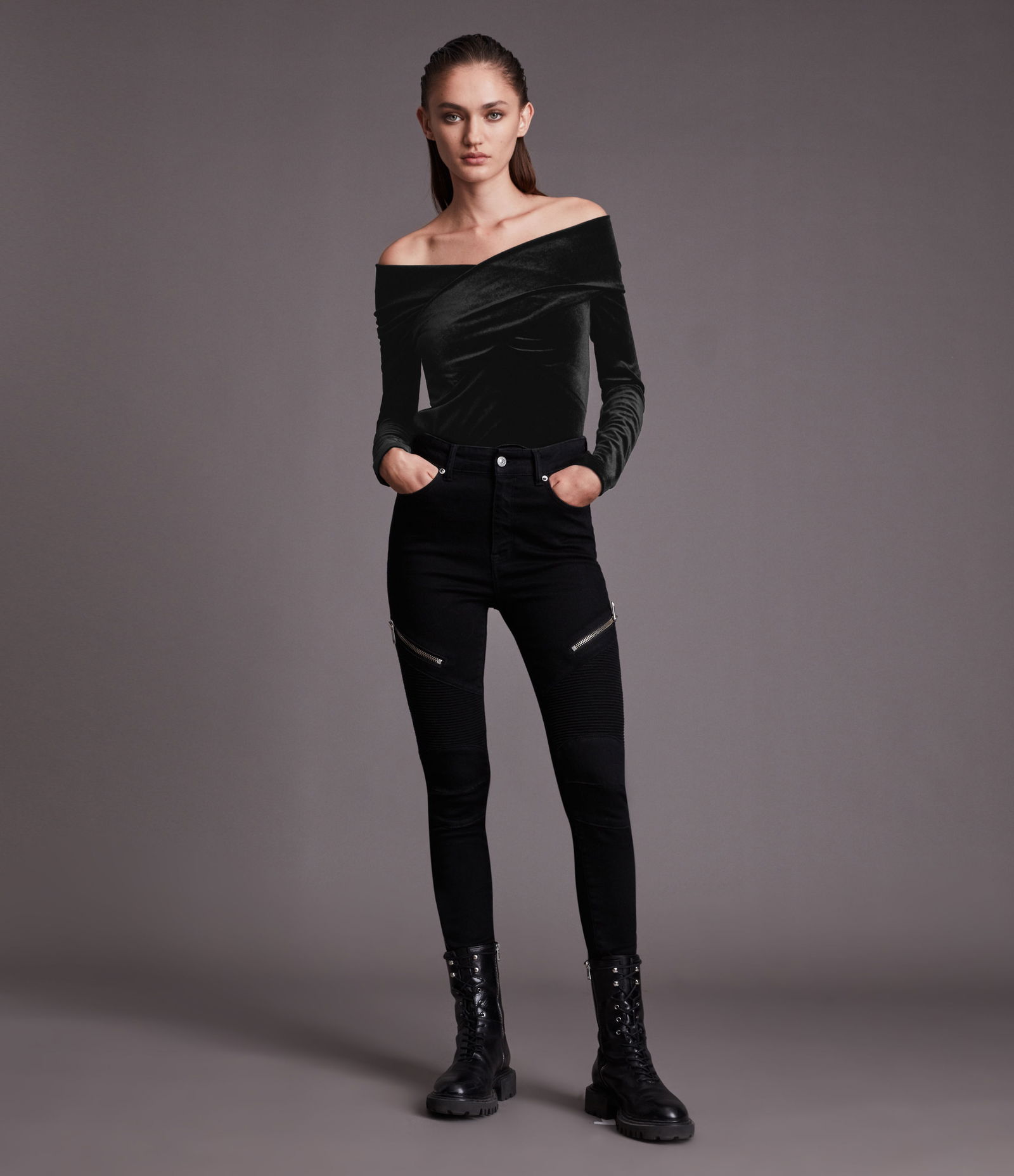 ALLSAINTS Delta Velvet Top in Black | Endource