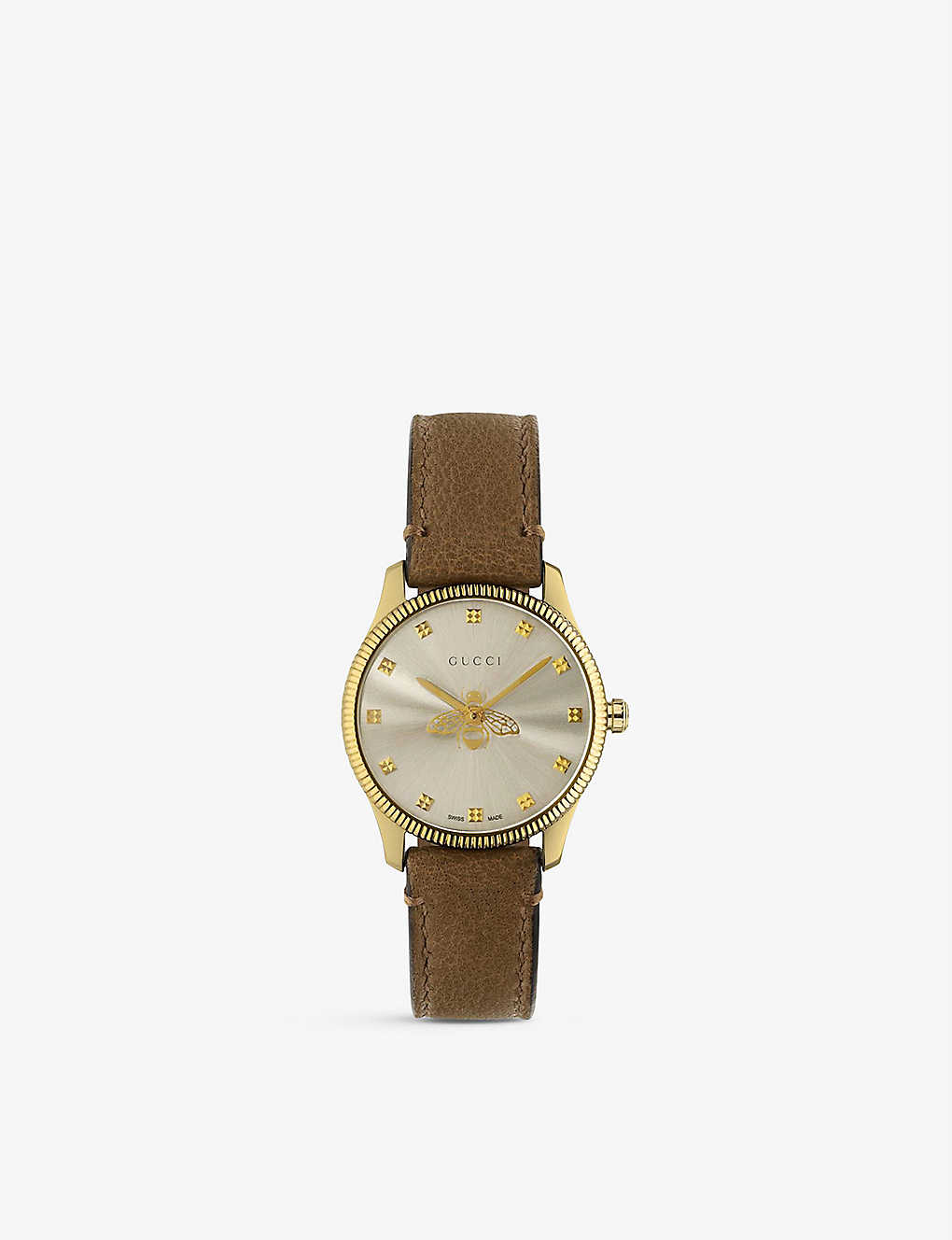 GUCCI G-Timeless Yellow Gold PVD And Leather Watch in SILVER | endource