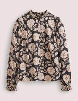 BODEN High Neck Ruffle Top in Black, Botannica | endource