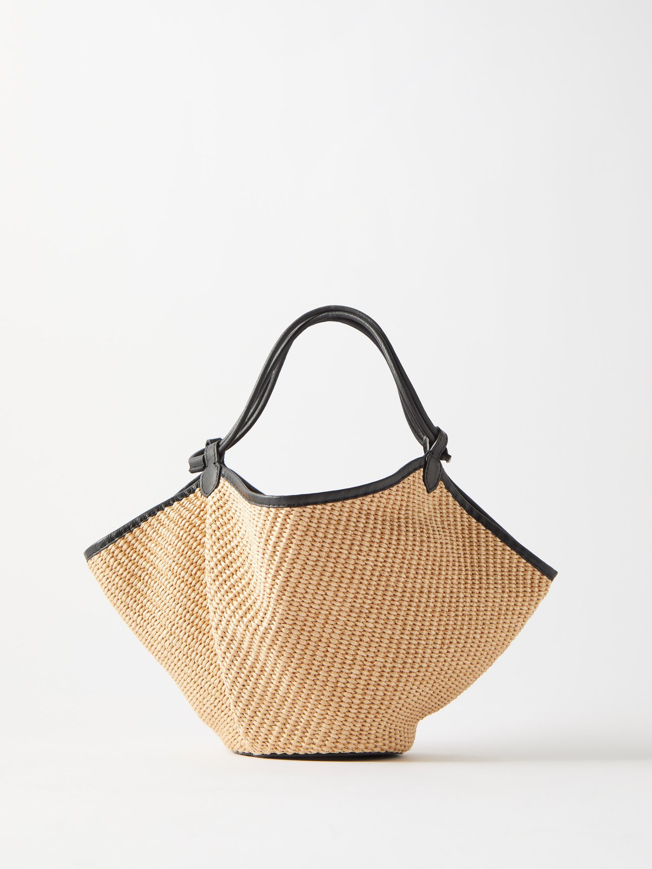 KHAITE Lotus Faux-Raffia Leather-Trim Handbag in Beige | Endource