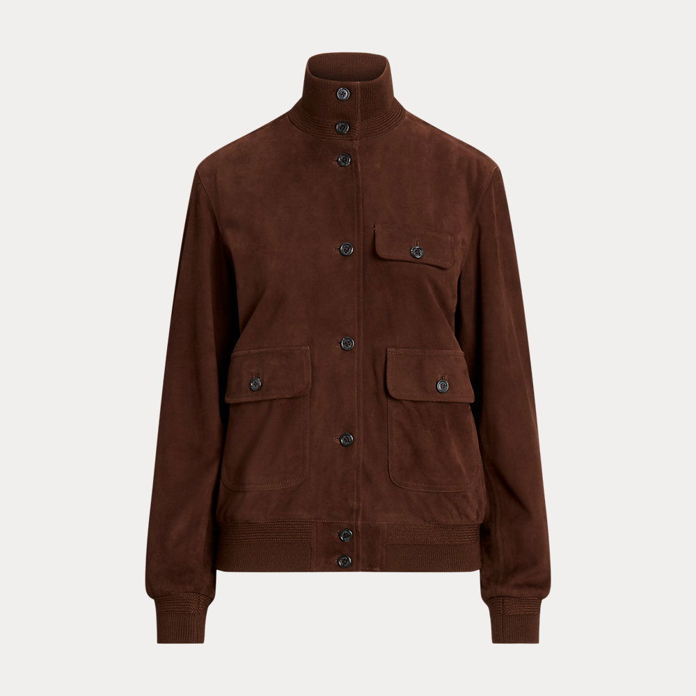LAUREN RALPH LAUREN Goat-Suede Bomber Jacket in Brown | endource