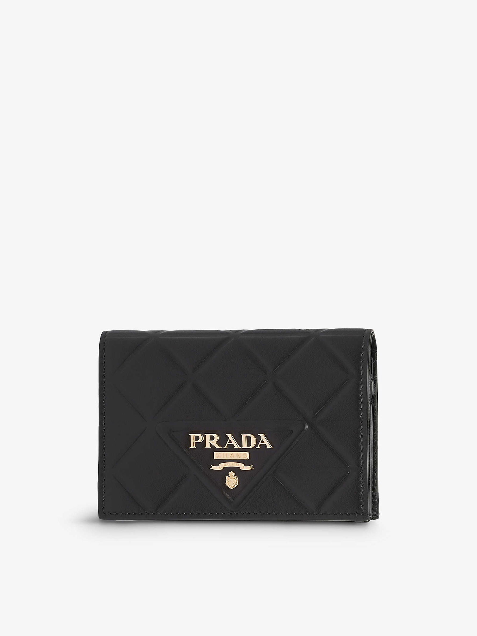PRADA Logo-Plaque Quilted Small Leather Wallet in BLACK | endource