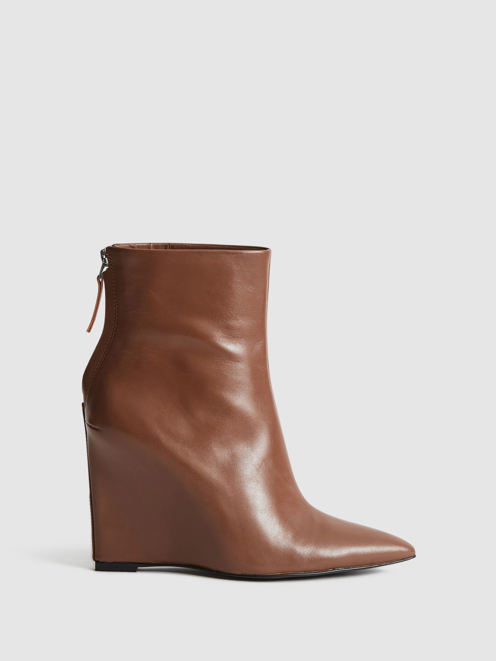 REISS Ashton Leather Wedge Ankle Boots in Tan | endource