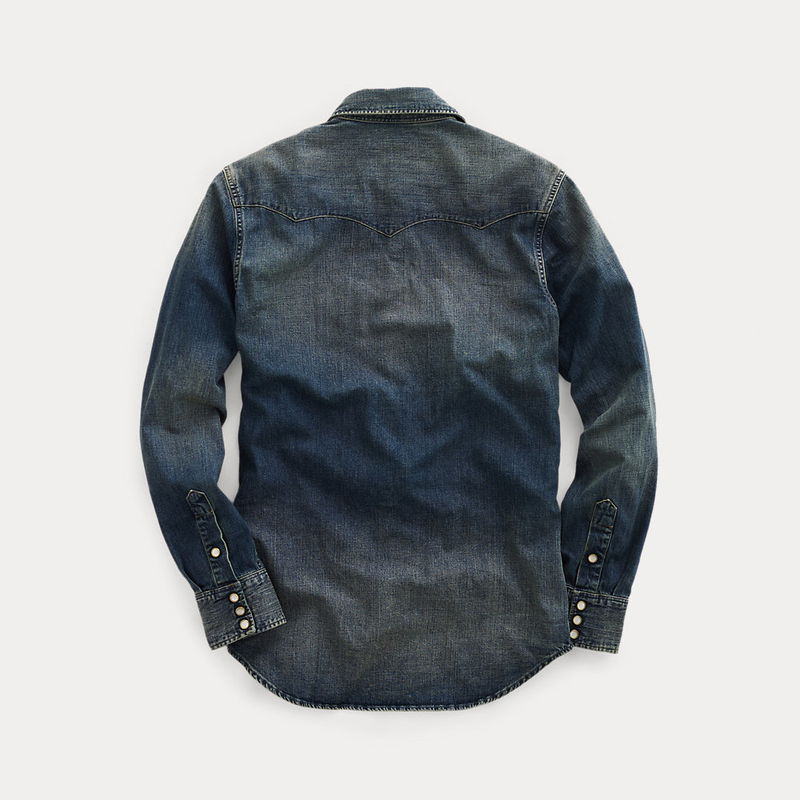 RALPH LAUREN RRL Slim Fit Denim Western Shirt in Blue | endource