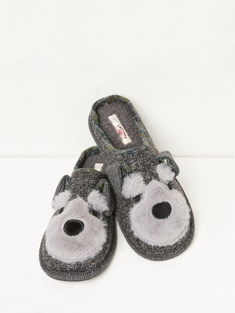 FATFACE Archie The Dog Slippers in Grey | Endource