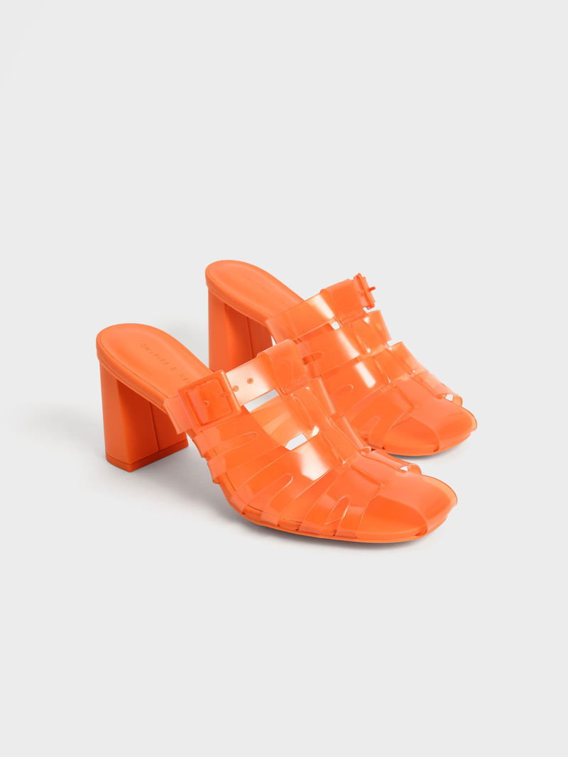 CHARLES & KEITH Madison See-Through Caged Mules in Orange | Endource