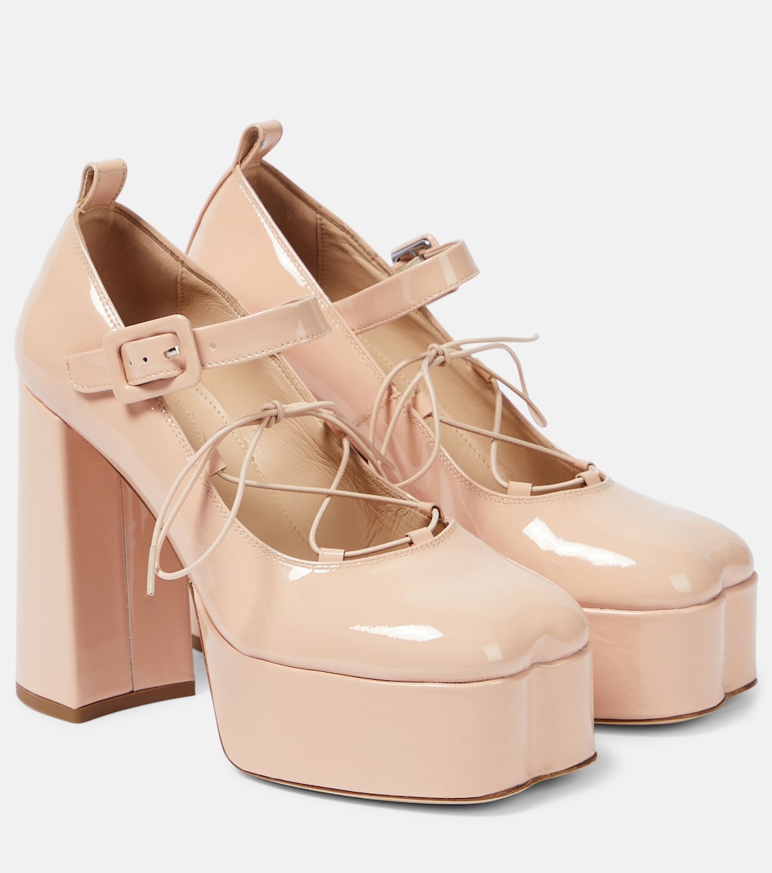 SIMONE ROCHA Patent Leather Lace-Up Platform Pumps in Pink | endource