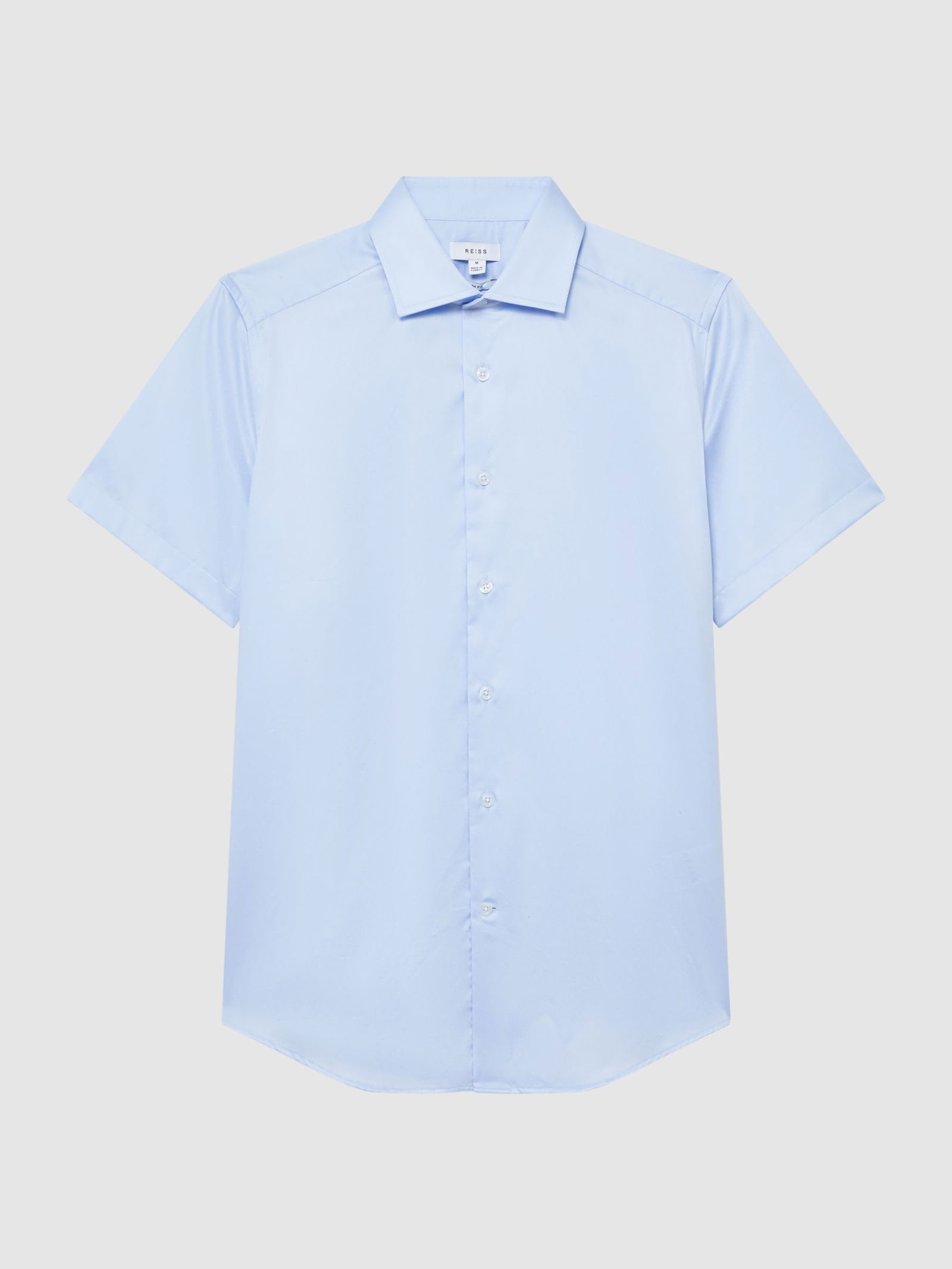 REISS Tristan Slim Fit Cotton Satin Short Sleeve Shirt in Soft Blue ...