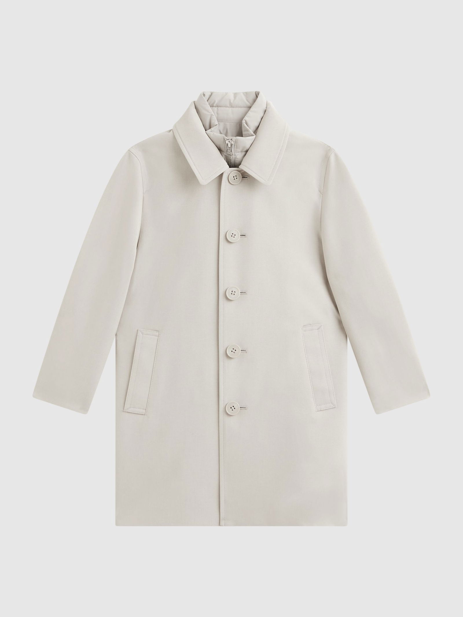 REISS Perrin Mac With Funnel-Neck Insert Coats in Stone | Endource