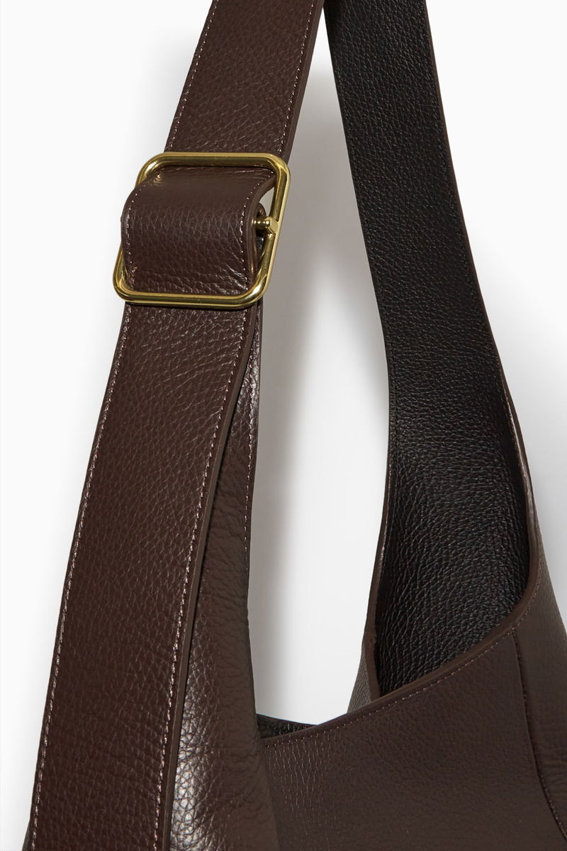 COS Curved Leather Tote Bag in DARK BROWN | endource