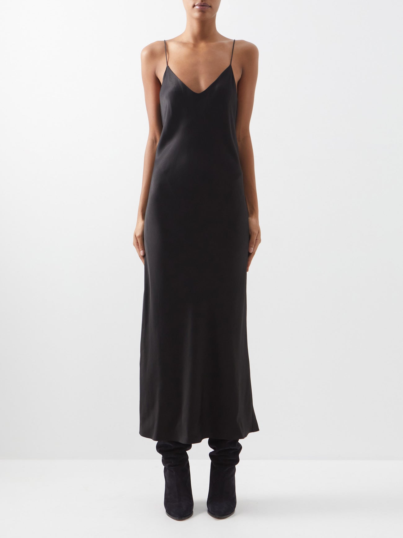 RAEY Thin-Strap Satin Dress in Black | endource