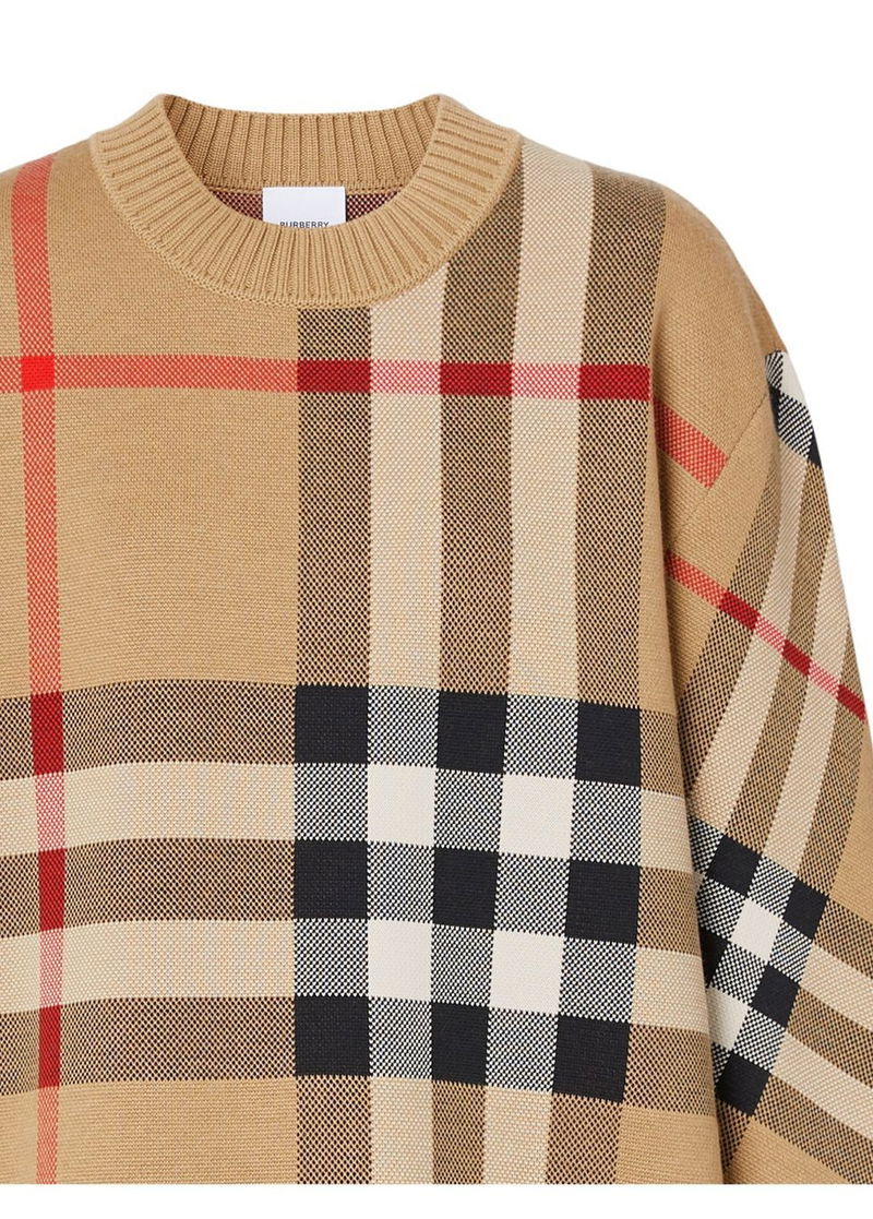 BURBERRY Check Technical Wool Jacquard Sweater | endource