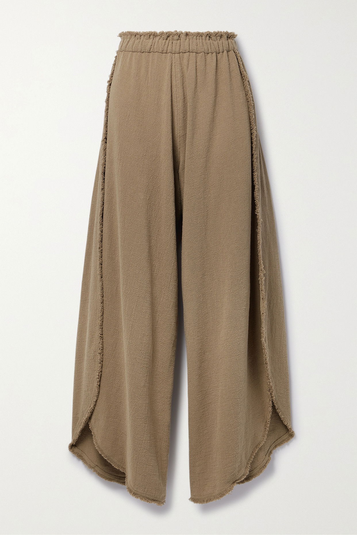 CARAVANA Xubue Frayed Wide-Leg Cotton-Gauze Pants in Brown | endource