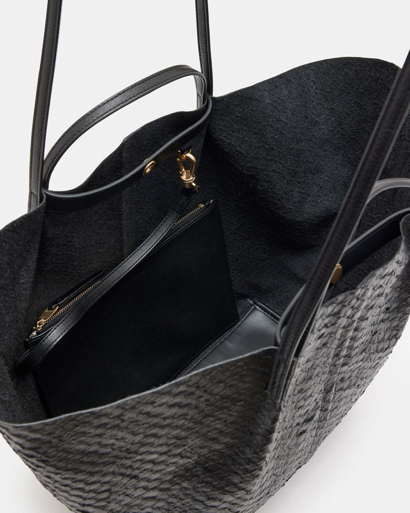 ALLSAINTS Hannah Python Tote Bag in Black | Endource