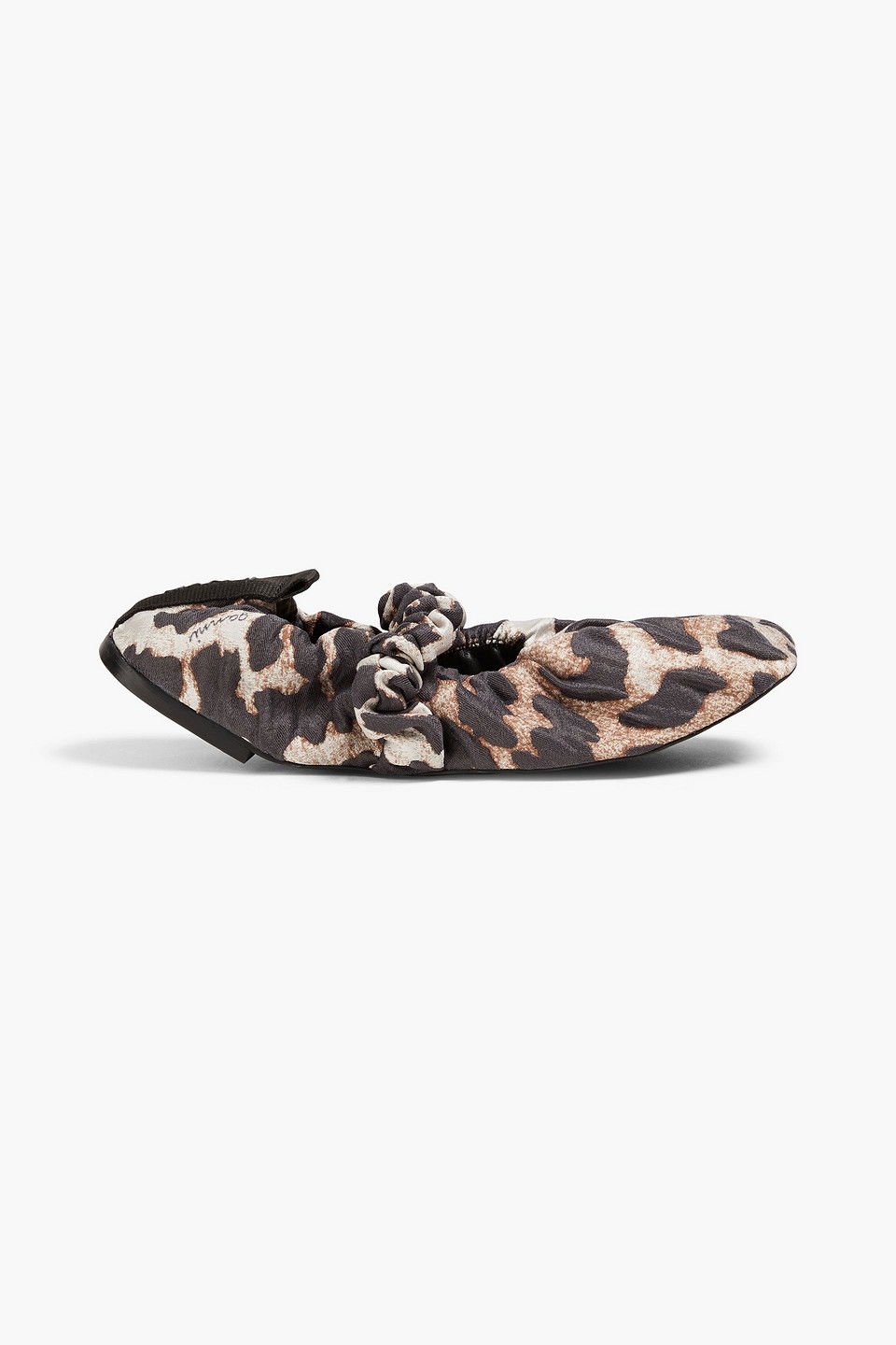 GANNI Ruched Leopard-Print Twill Ballet Flats in Animal Print | endource