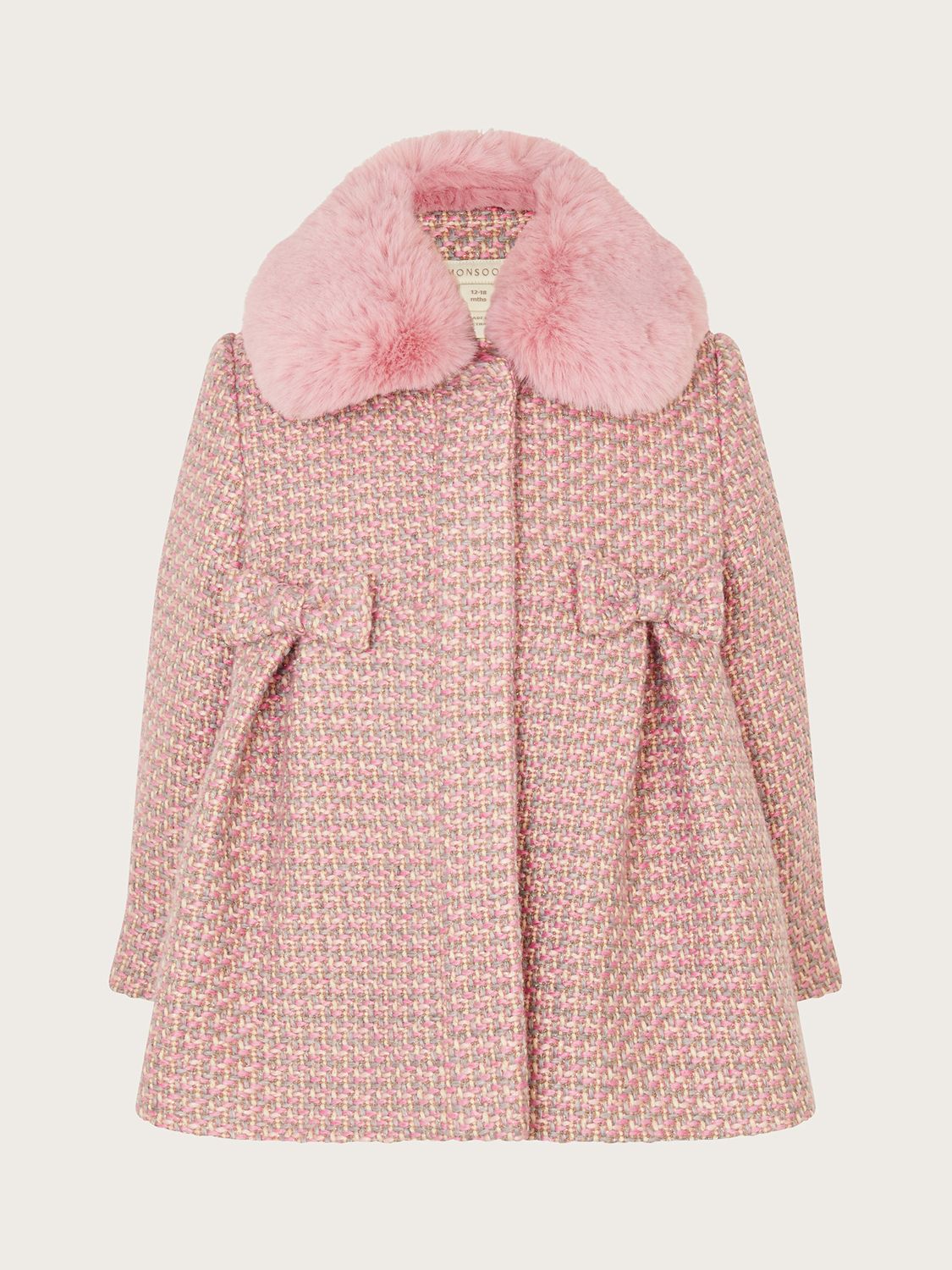 Monsoon Baby Tweed Bow Coat in Pink | endource