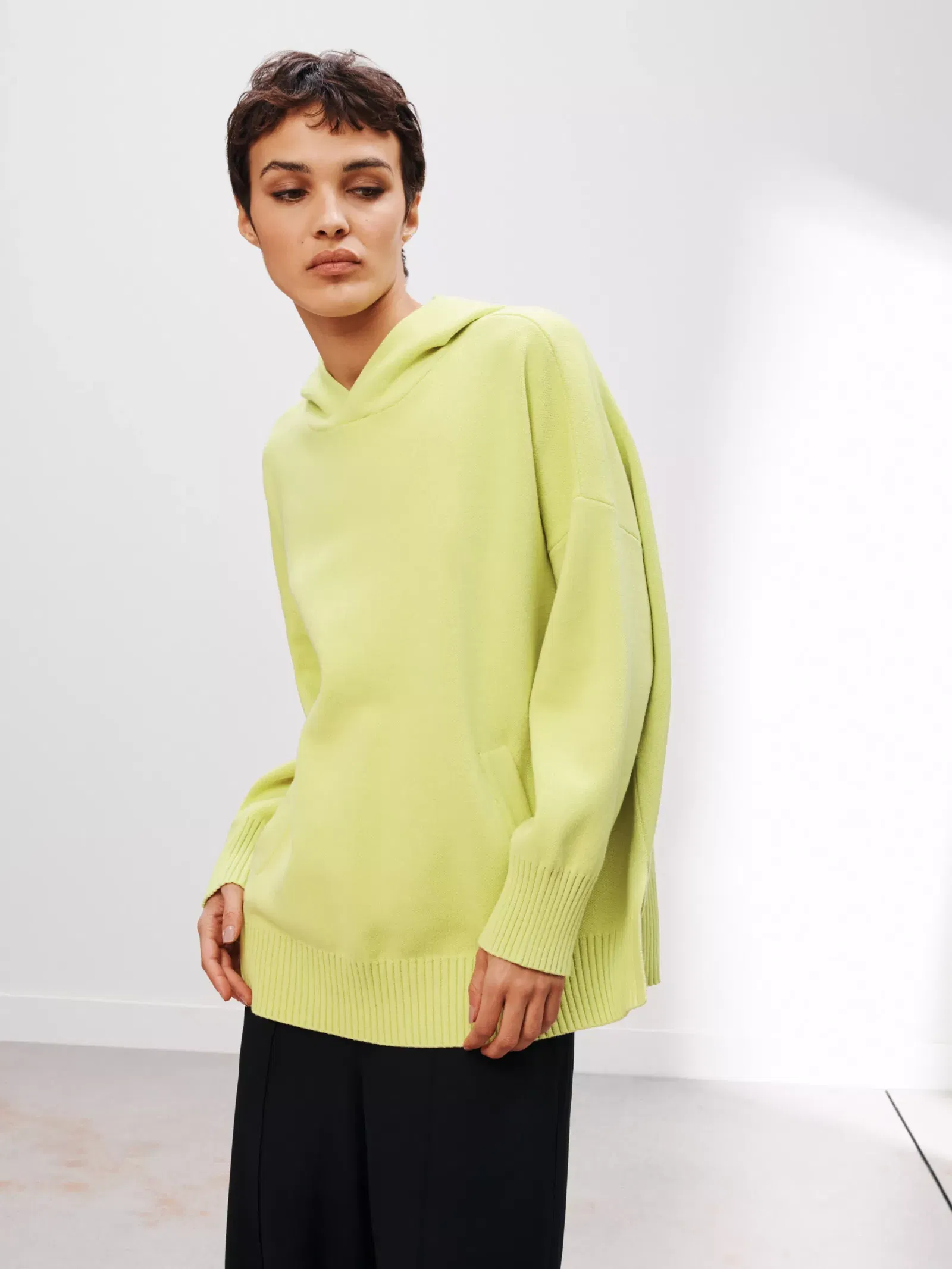 KIN Plain Cotton Compact Hoodie in Celery Green | Endource