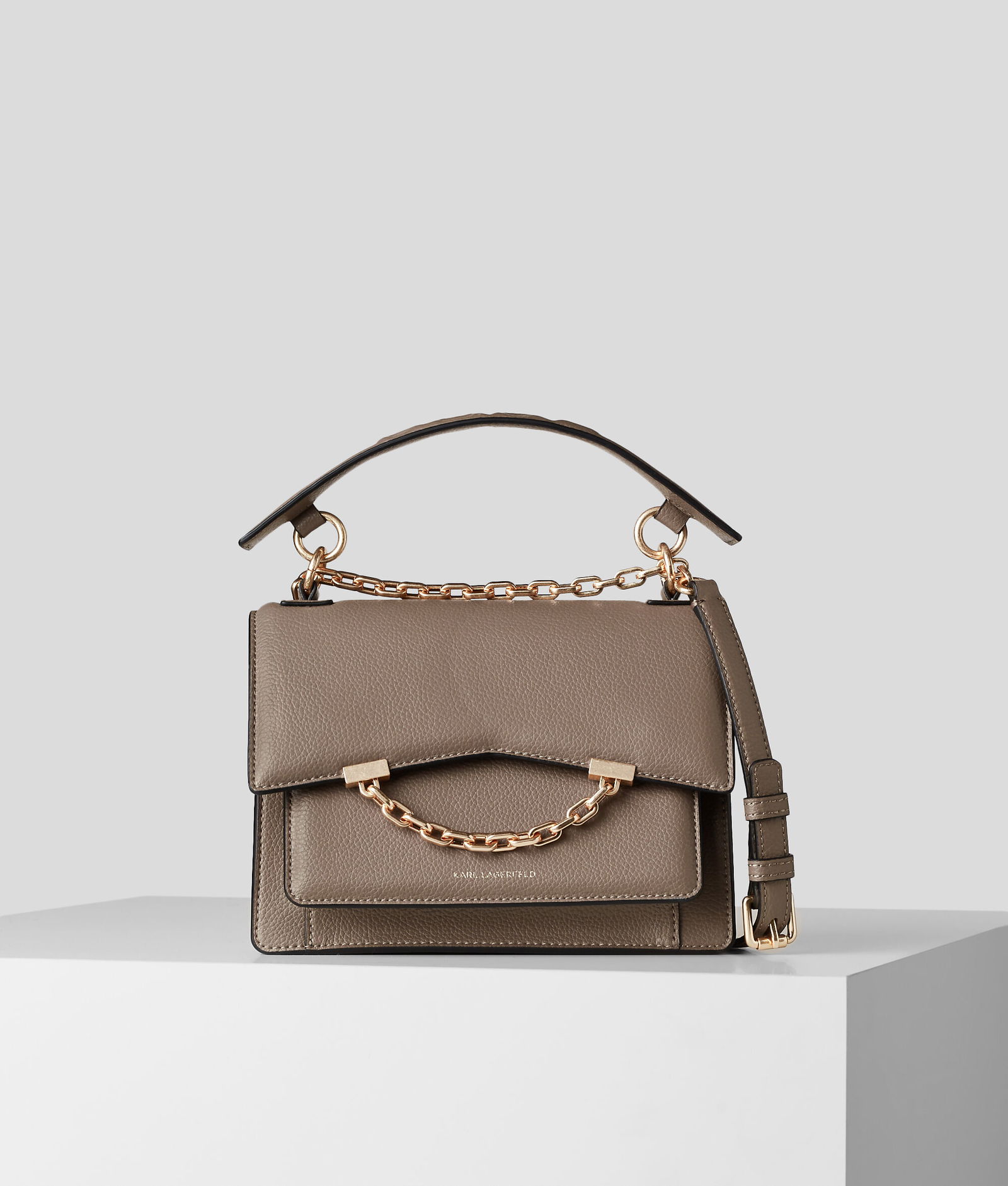 KARL LAGERFELD K/Karl Seven Grain Leather Shoulder Bag in TAUPE | endource