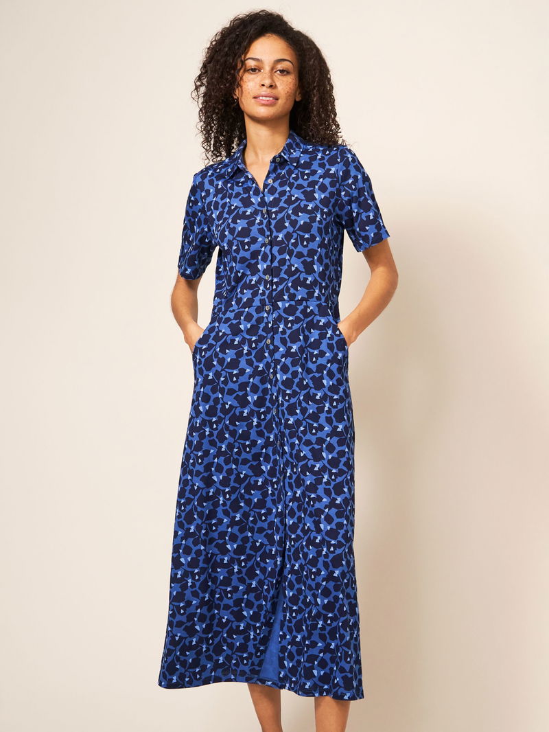 WHITE STUFF Rua Jersey Shirt Midi Dress in Blue/Multi | Endource