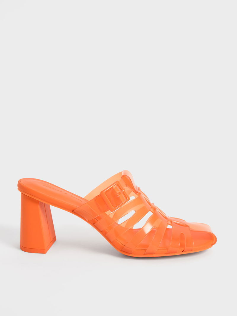 CHARLES & KEITH Madison See-Through Caged Mules in Orange | Endource