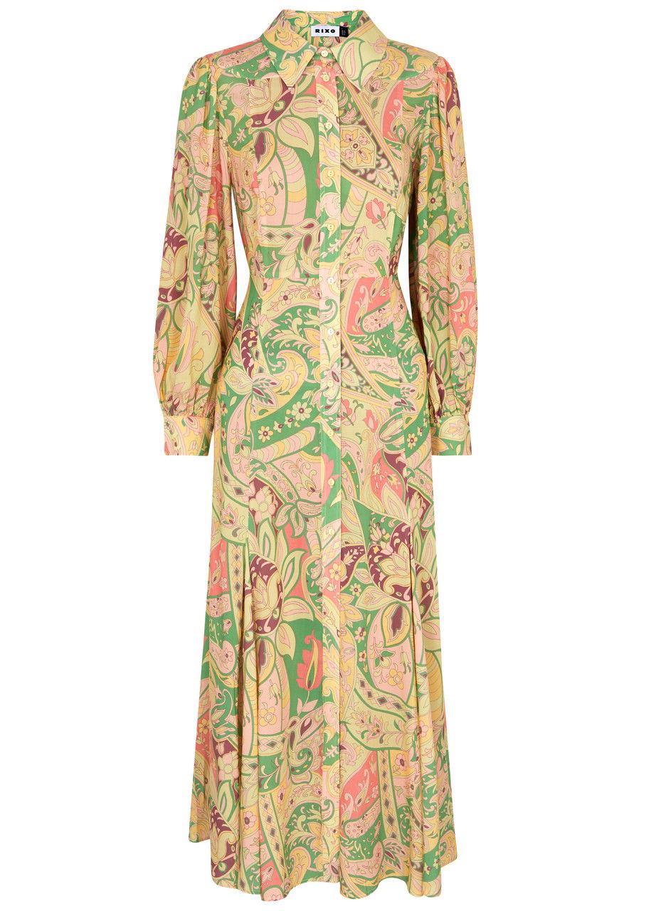 RIXO Georgina Paisley-Print Woven Midi Dress | endource