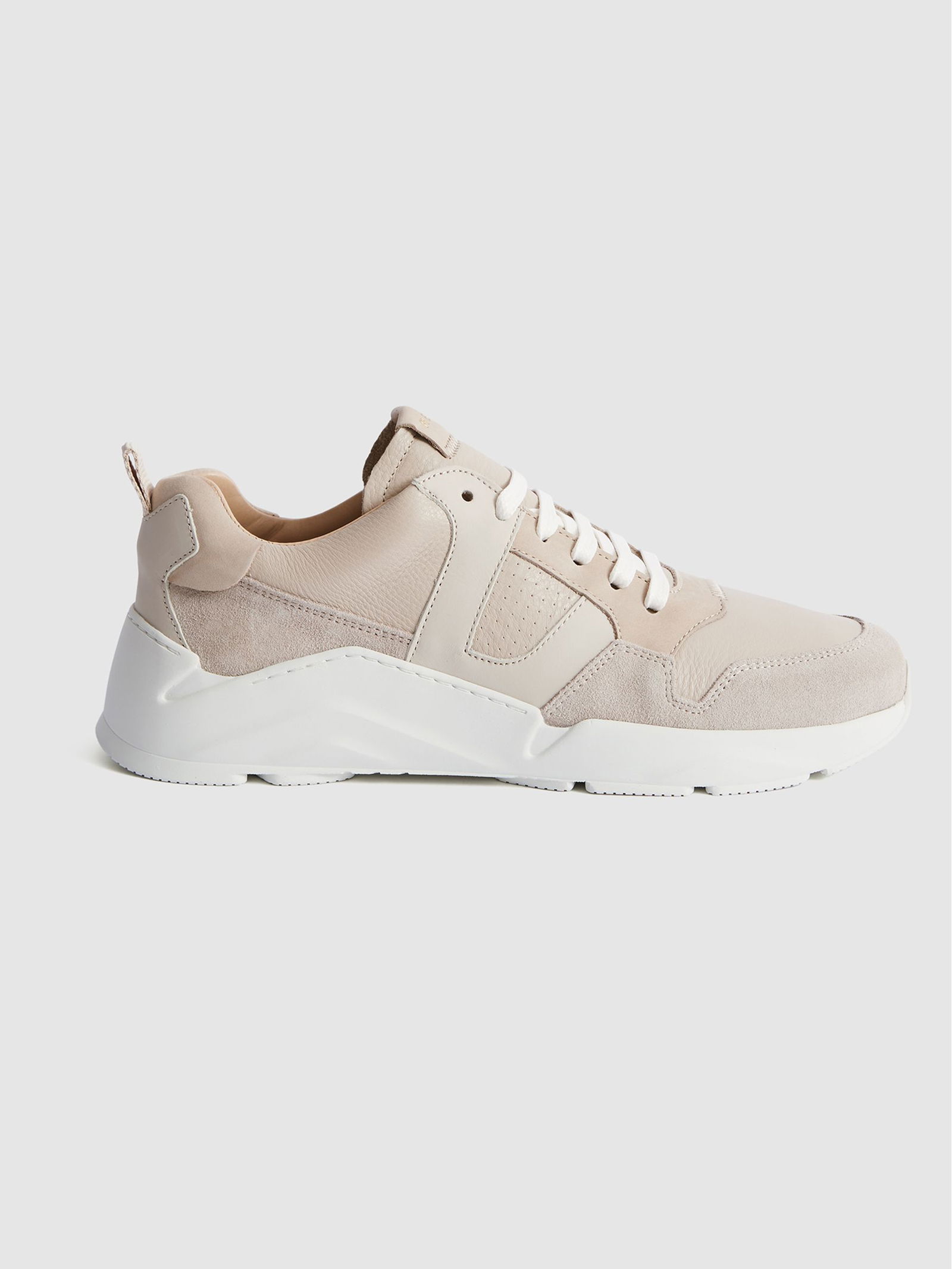 REISS Shelton Leather Trainers in Taupe | endource