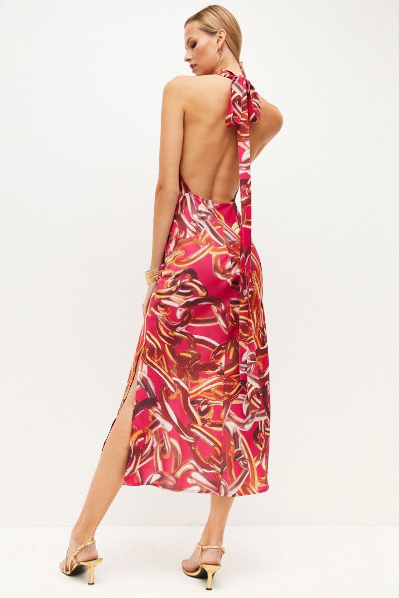 Karen Millen Chain Fluid Crepe Wrap Woven Maxi Dress Endource